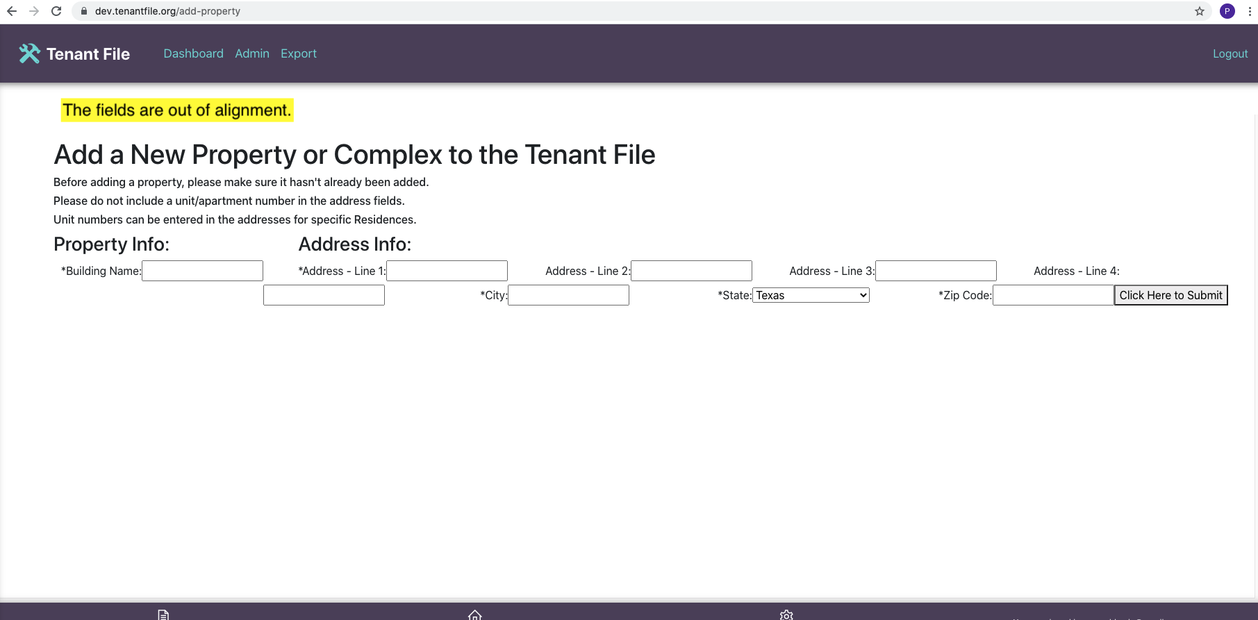 Please fix alignment of fields on Add Property page · Issue #182 · open-austin/BASTA-tfwa · GitHub