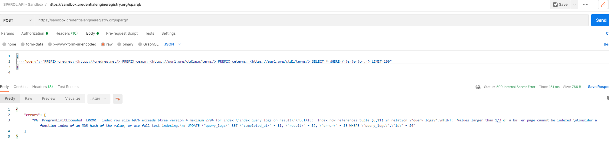Sandbox SPARQL is broken · Issue #458 · CredentialEngine/CredentialRegistry · GitHub