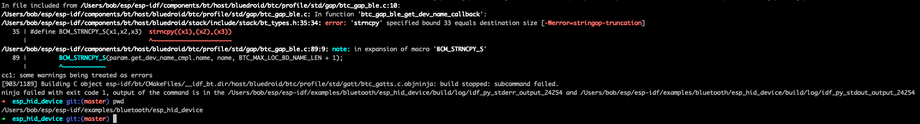 Build failure of `examples/bluetooth/esp_hid_device` when configured to compile with performance ...