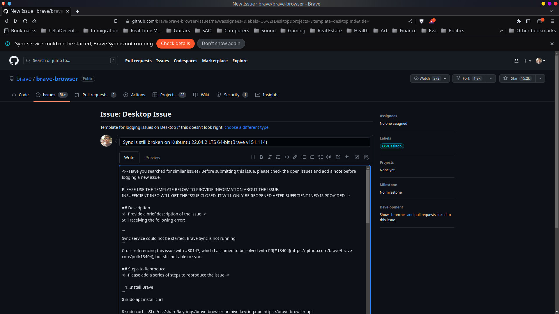 Sync Is Still Broken On Kubuntu 22042 Lts 64 Bit Brave V151114 · Issue 30249 · Bravebrave 