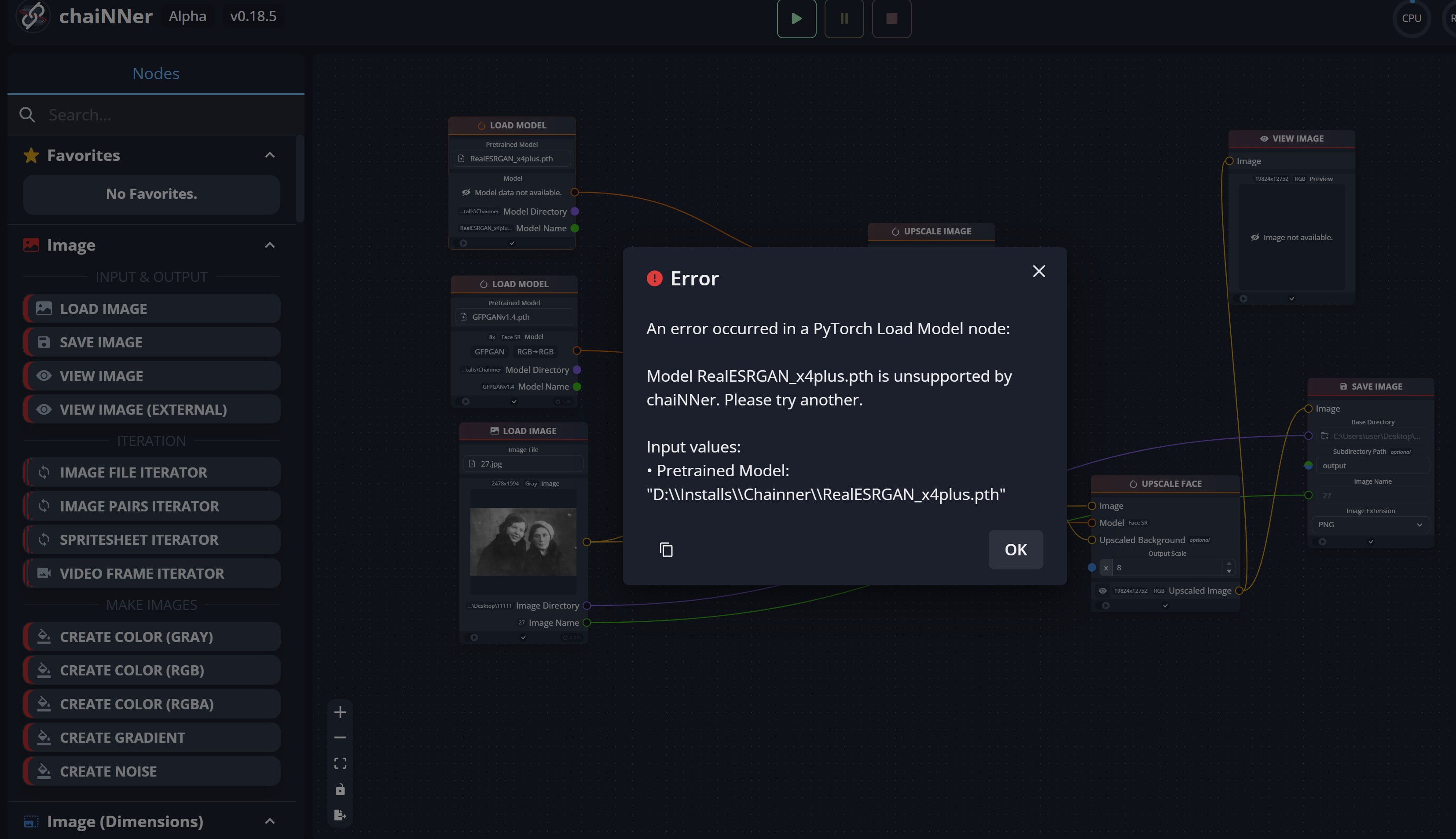 Error - RealESRGAN_x4plus.pth us unsupported by chaiNNer · Issue #1736 · chaiNNer-org/chaiNNer ...