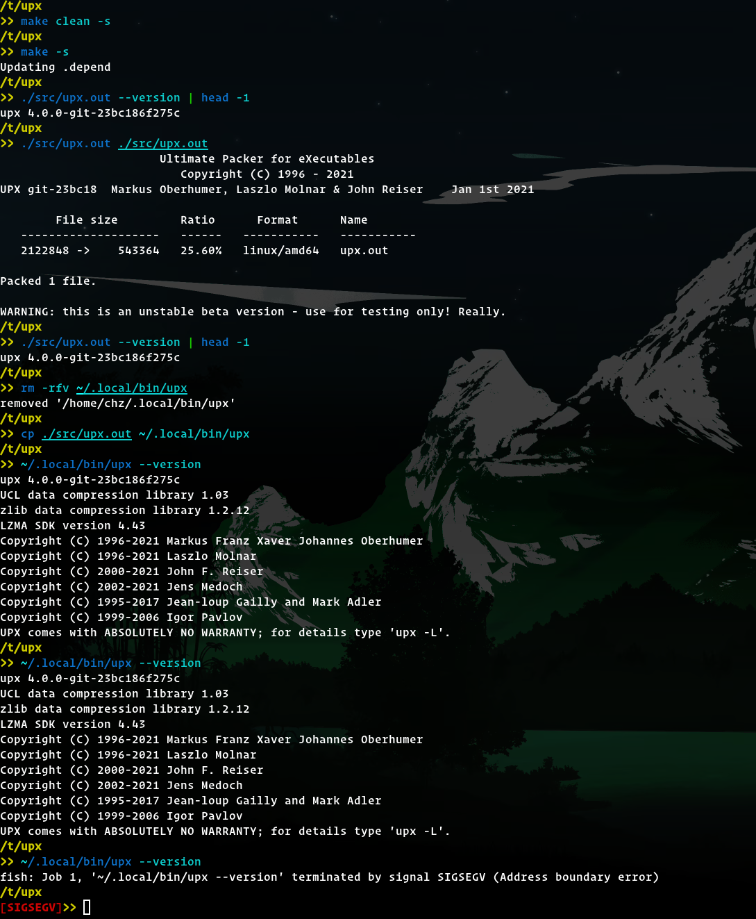 terminated by signal SIGSEGV (Address boundary error) · Issue #585 · upx/upx · GitHub