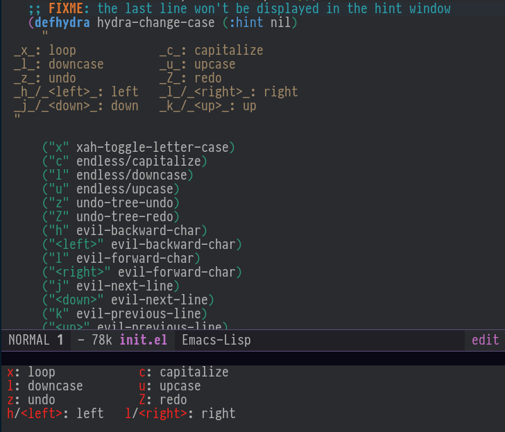 The Last Line Of Bindings Of A Hydra Is Not Displayed In Hint Window