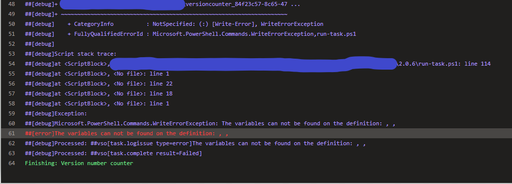 The variables can not be found on the definition: , ," when using ...