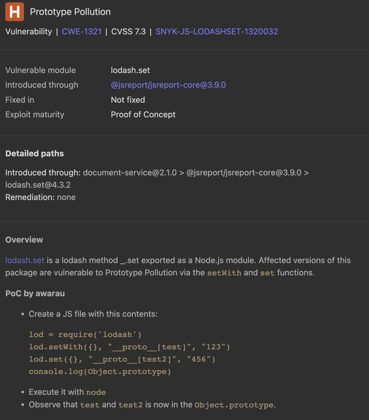 Two Prototype Pollution Vulnerabilites Identified Using Snyk Tool · Issue 1042 · Jsreport
