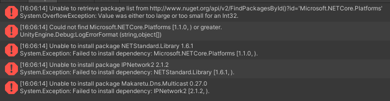 System.OverflowException when trying to install package. · Issue #463 · GlitchEnzo/NuGetForUnity ...