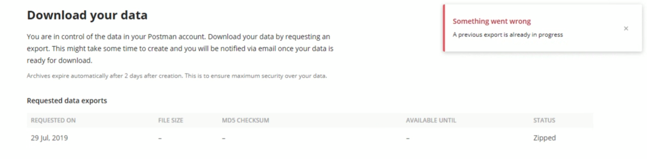 Requesting archived data does not complete and provide a download link · Issue #7189 ...