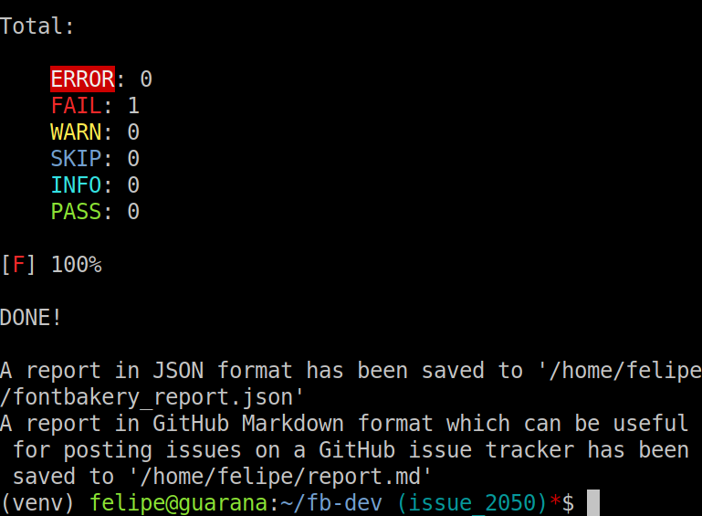 Print message after outputing markdown report · Issue #2050 · fonttools/fontbakery · GitHub