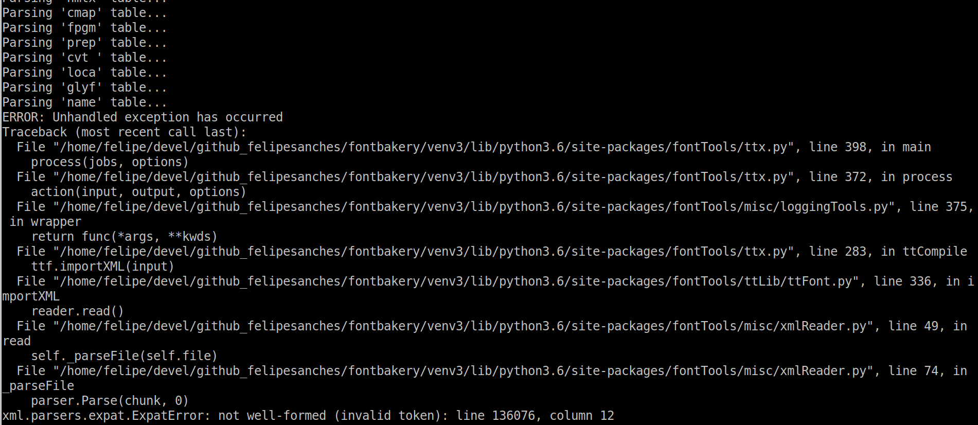 Emit a FAIL when com.google.fonts/check/ttx-roundtrip results in a parsing error (ExpatError ...