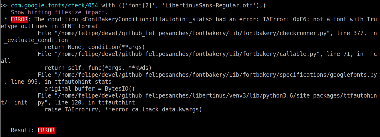 ttfautohint_stats needs protection against non-ttf fonts · Issue #2385 · fonttools/fontbakery ...