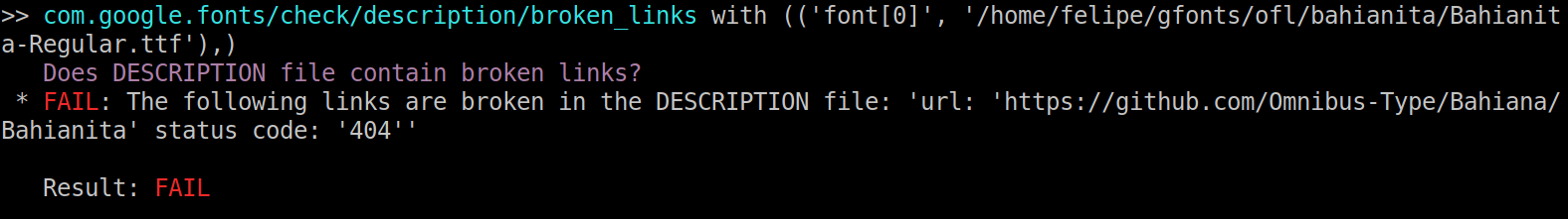 New check: URLs are not 404ing · Issue #2550 · fonttools/fontbakery · GitHub