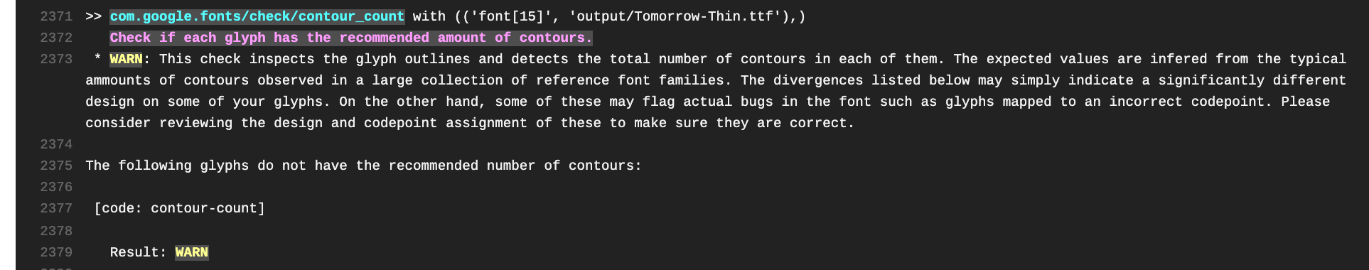 contour count check WARN with no bad count · Issue #2647 · fonttools/fontbakery · GitHub