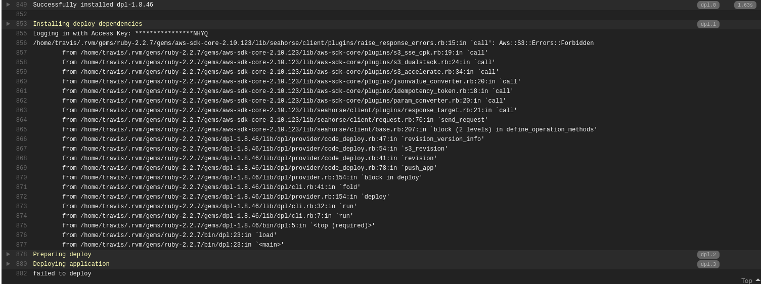 CodeDeploy provider "Aws::S3::Errors::Forbidden" error with dpl 1.8.46 but not dpl 1.8.45 ...