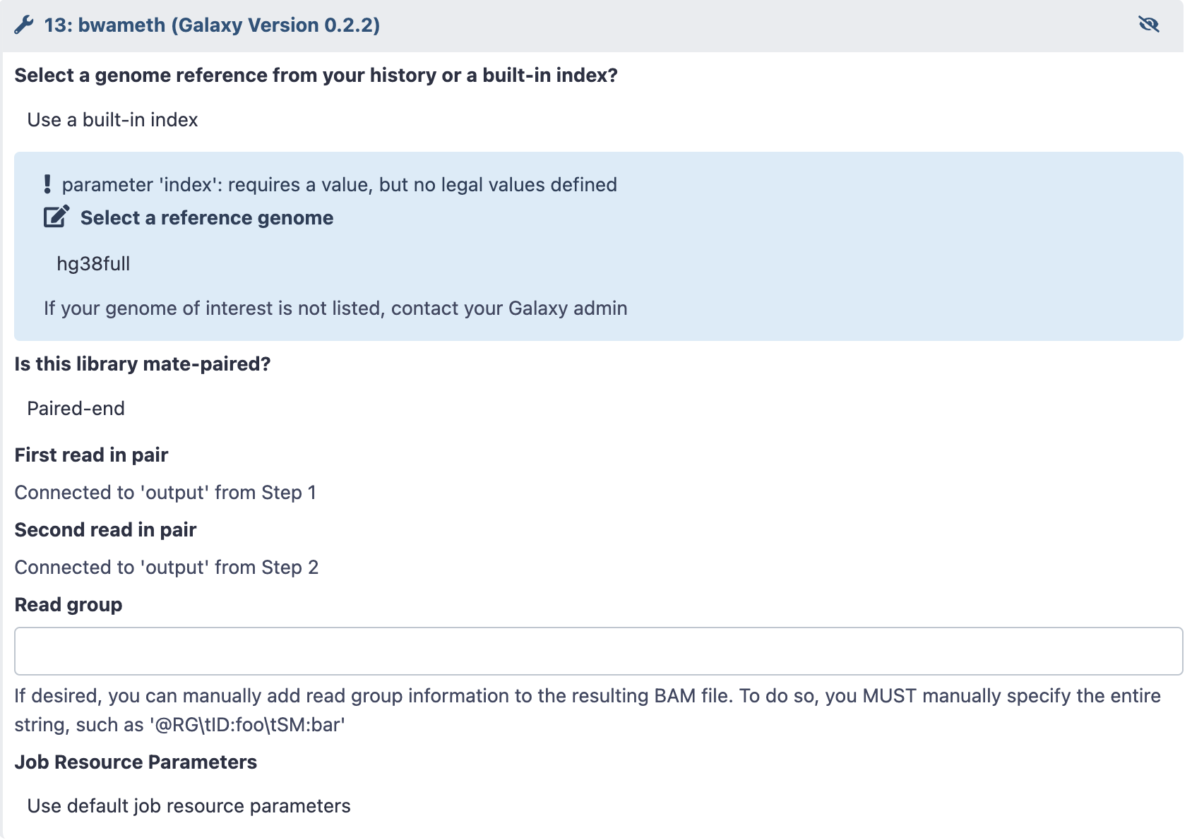 No reference genome available for bwameth · Issue #3782 · galaxyproject/training-material · GitHub