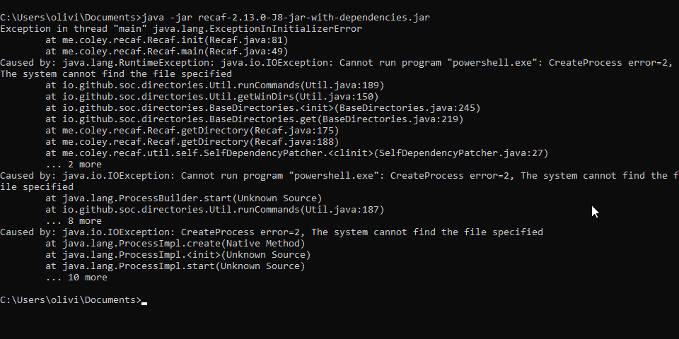 Recaf crashes due to path lookup failure via Powershell/Directories-JVM · Issue #278 · Col-E ...
