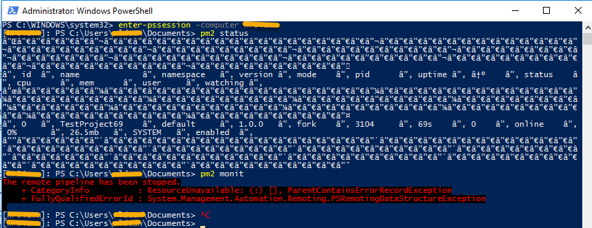 Running "pm2 status" during PowerShell remote session returns gibberish · Issue #4909 · Unitech ...