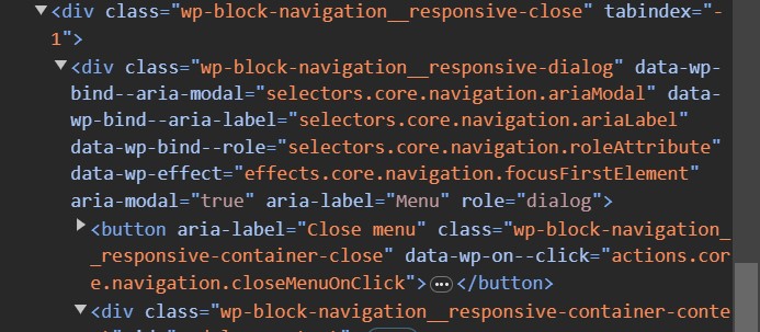 Developer Tools inspector wp-block-navigation__responsive-dialog closes on inspection · Issue ...