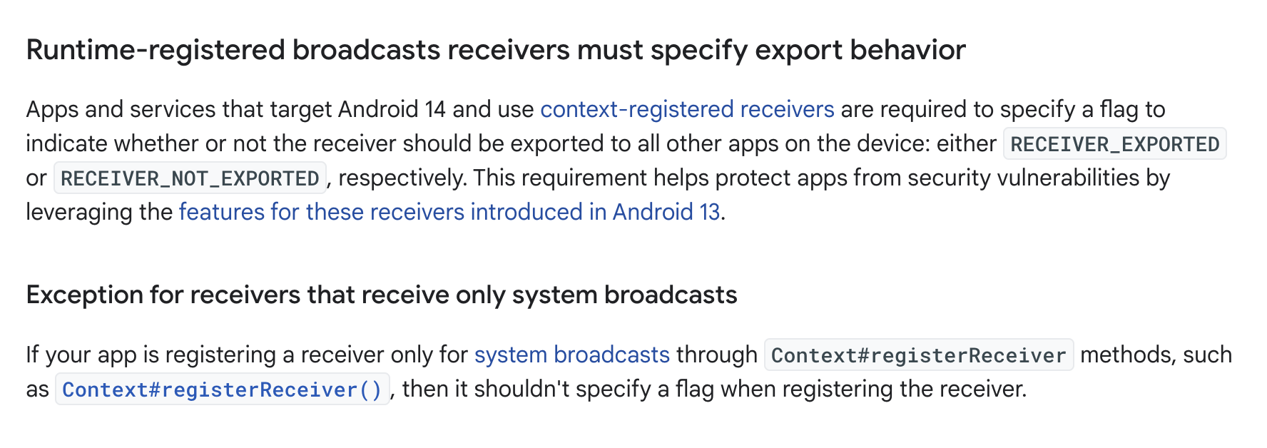 java.lang.SecurityException: One of RECEIVER_EXPORTED or RECEIVER_NOT_EXPORTED should be ...