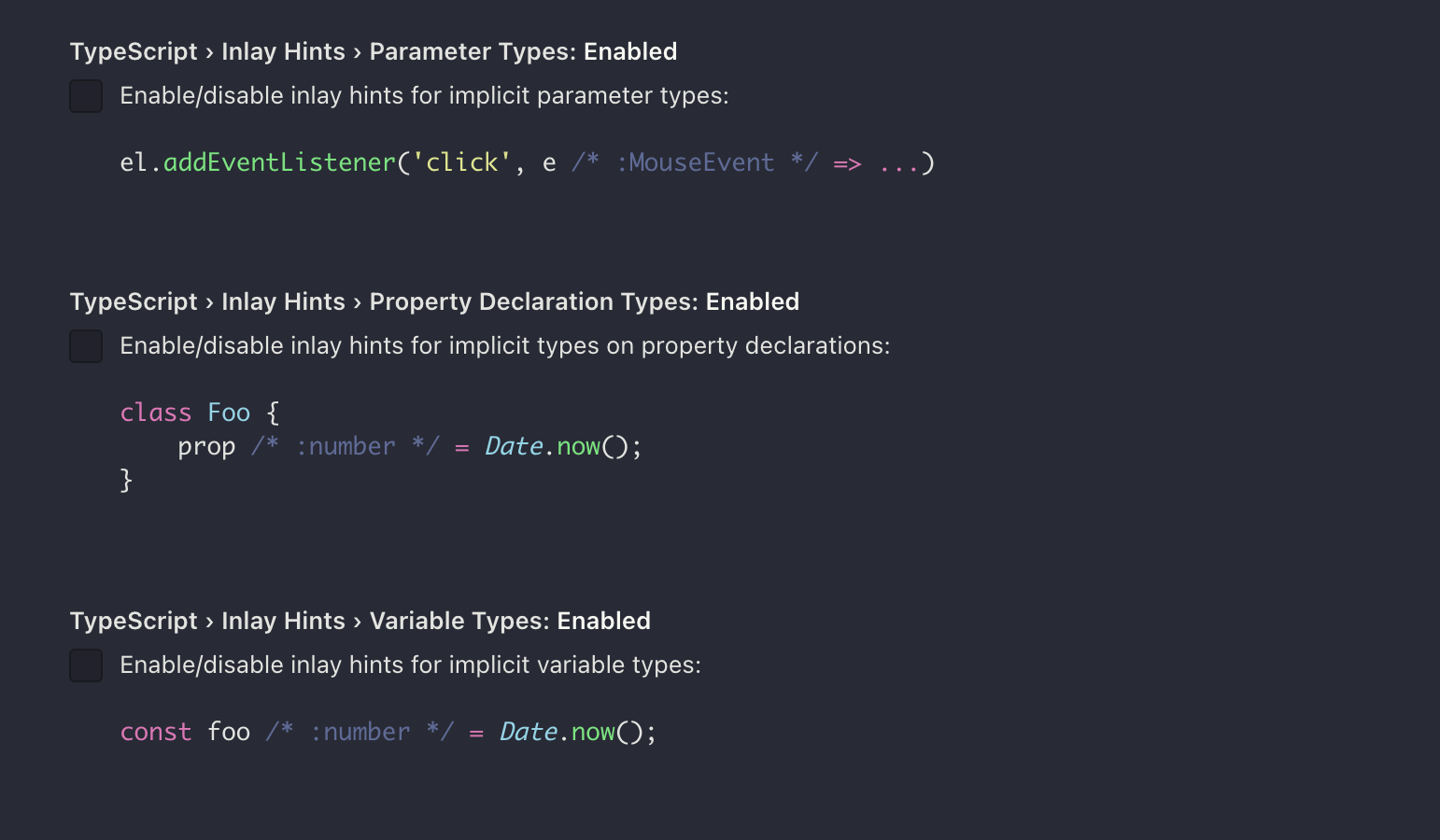 Consider enabling type & parameter hints by default · Issue #744 · denoland/vscode_deno · GitHub