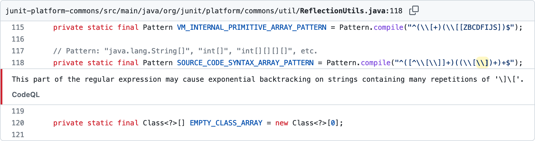 Fix inefficient regular expression in ReflectionUtils · Issue #2950 · junit-team/junit5 · GitHub
