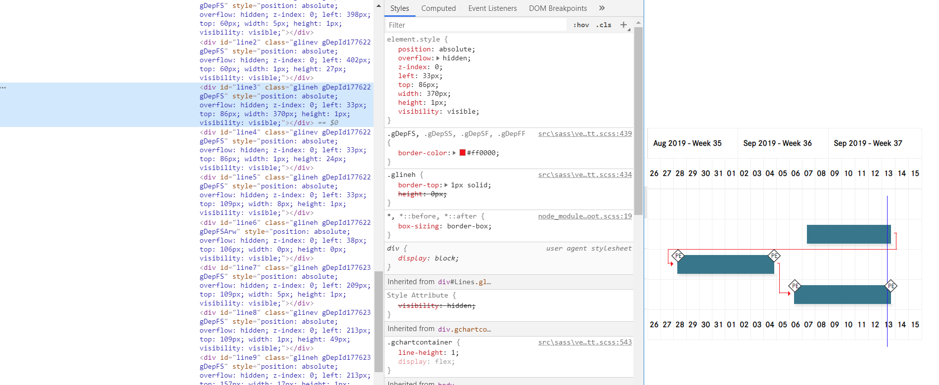 Add click event and info on elements of connection between bars to determine from => to ...