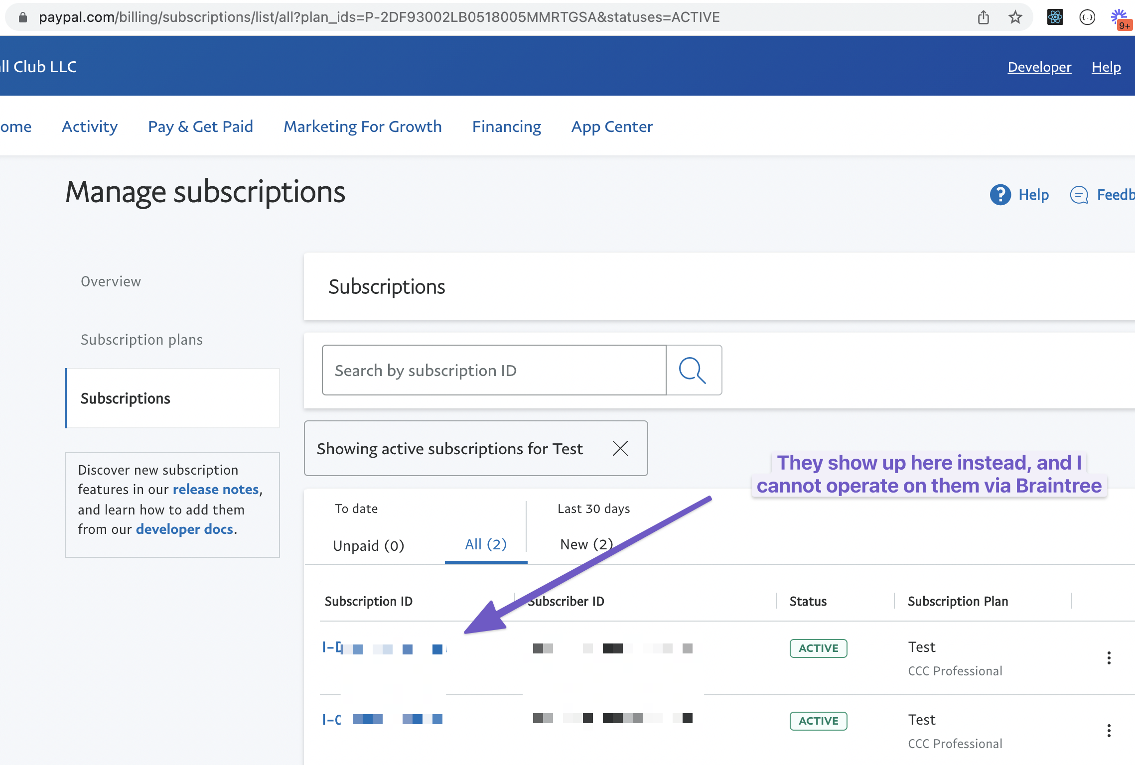Creating a subscription does not create it on Braintree. Instead, it goes to Paypal · Issue #643 ...