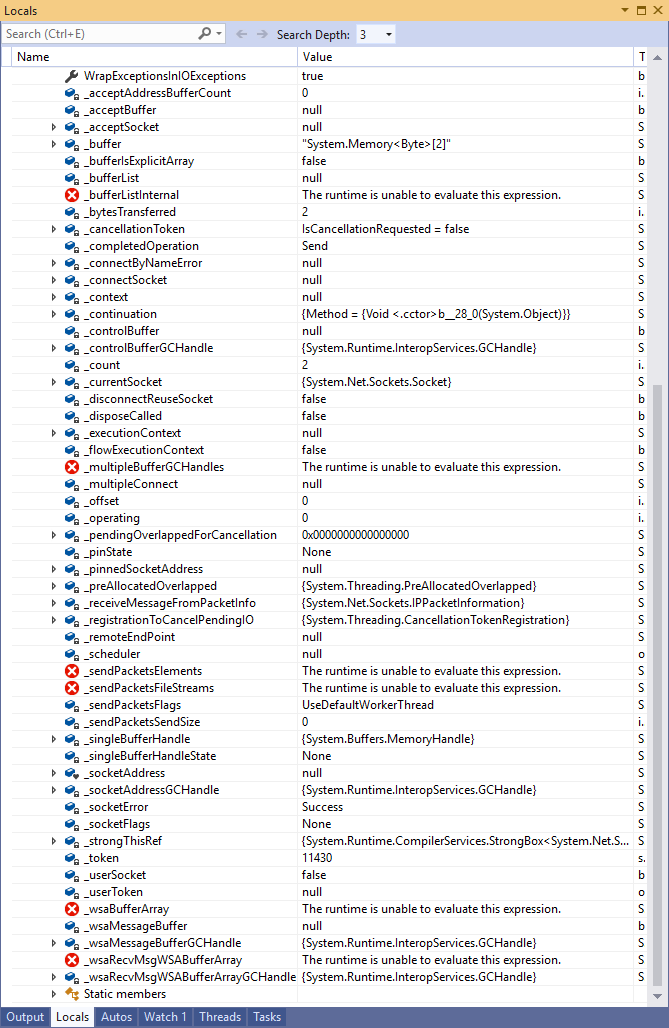 Unhandled exception AwaitableSocketAsyncEventArgs.s_availableSentinel at ...