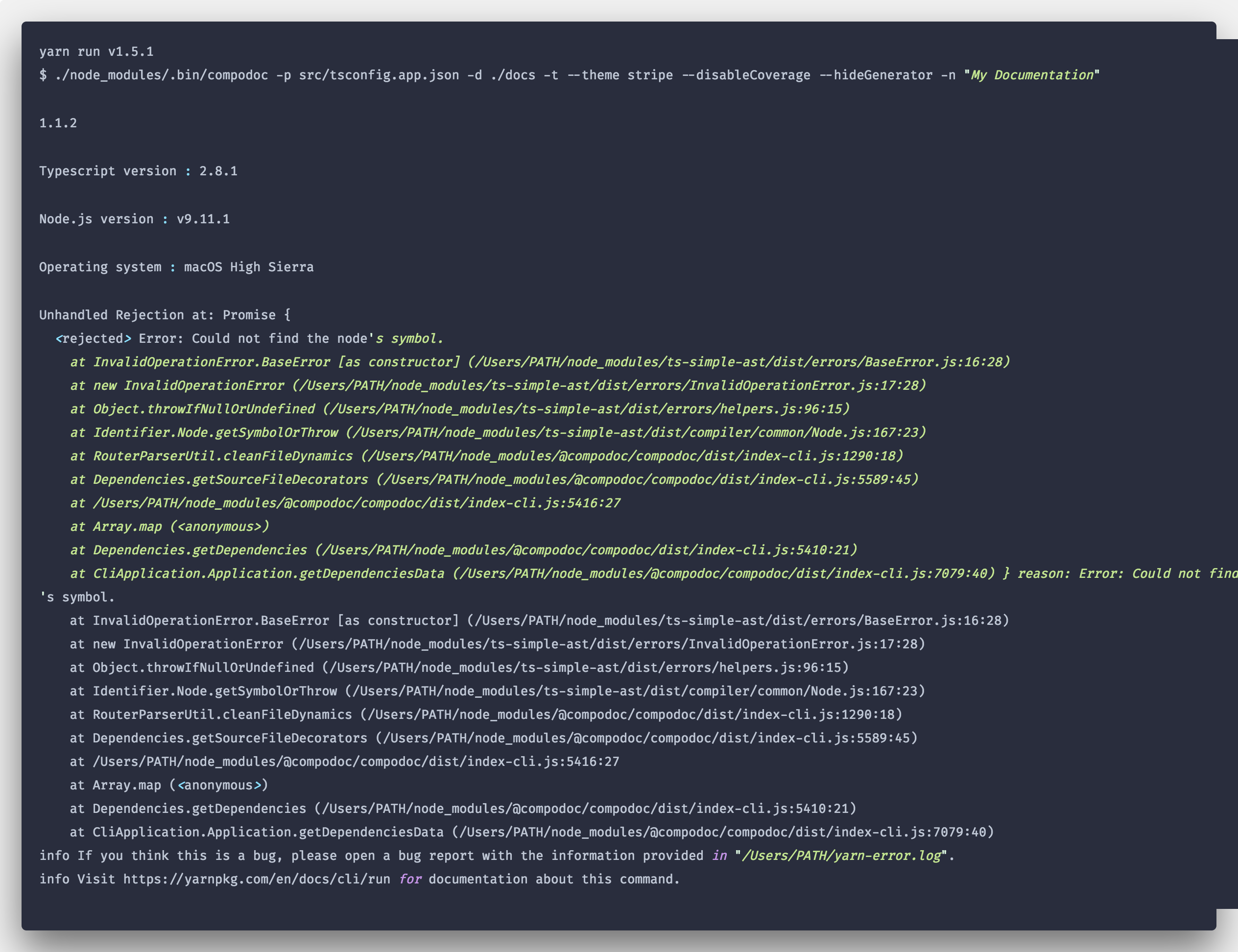 [BUG] Error: Could not find the node's symbol. · Issue #525 · compodoc/compodoc · GitHub