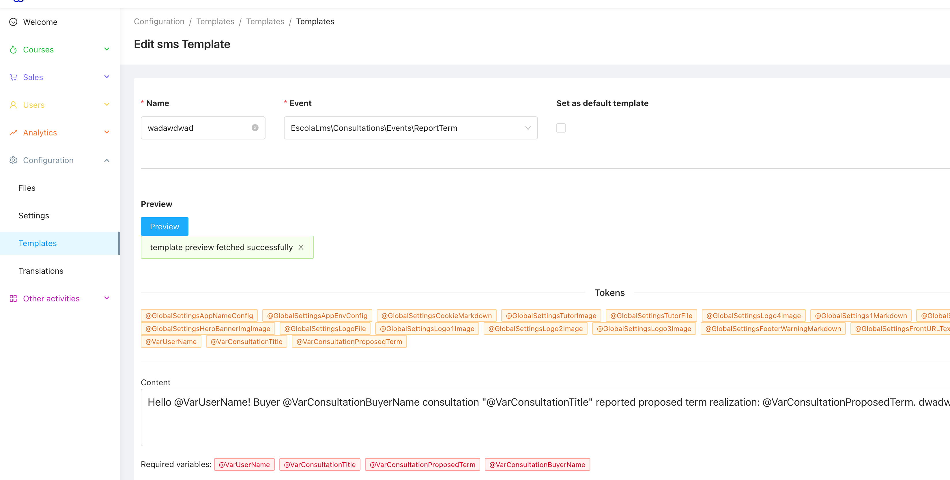 handle sms preview · Issue #432 · EscolaLMS/Admin · GitHub