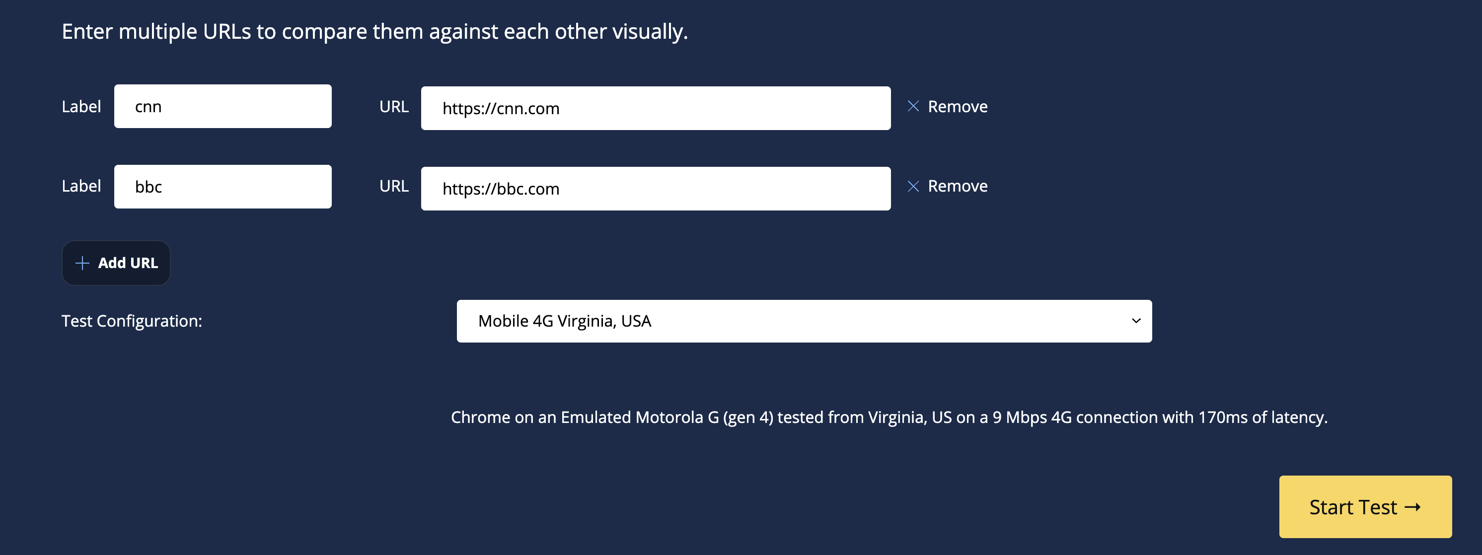 Visual Comparison test: Mobile 4G test setting runs a desktop test ...