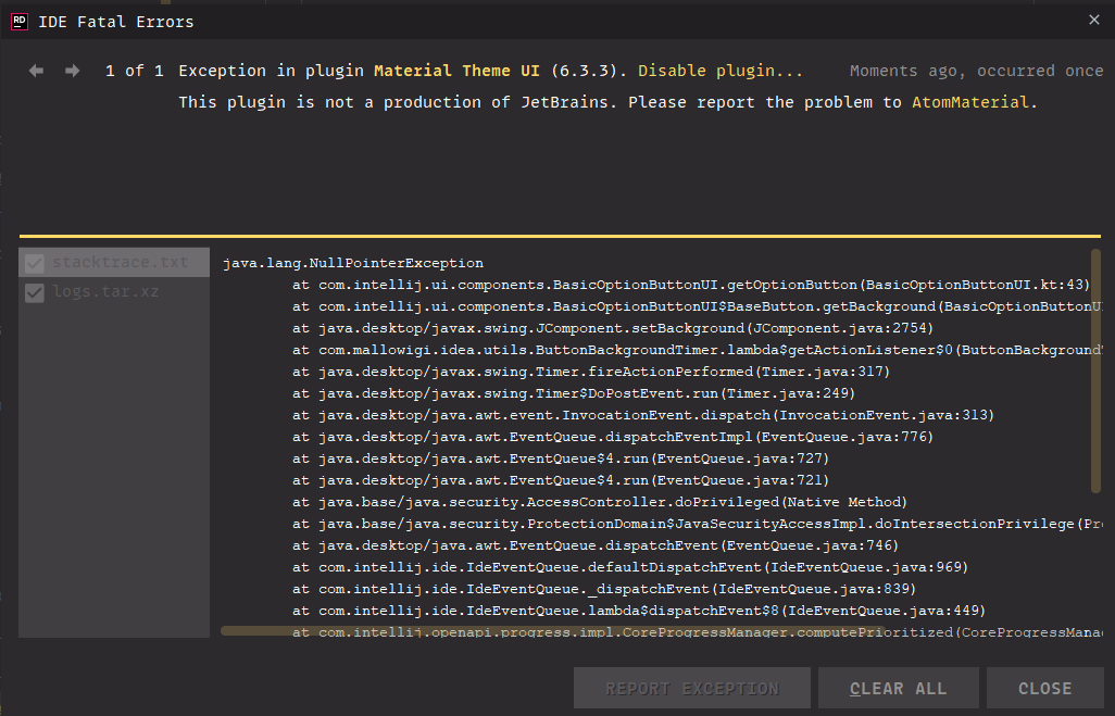 Sporadic NullPointerException when used with Rider · Issue #1734 · ChrisRM/material-theme ...