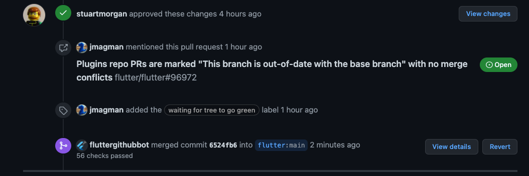 Plugins repo PRs are marked "This branch is out-of-date with the base branch" with no merge ...