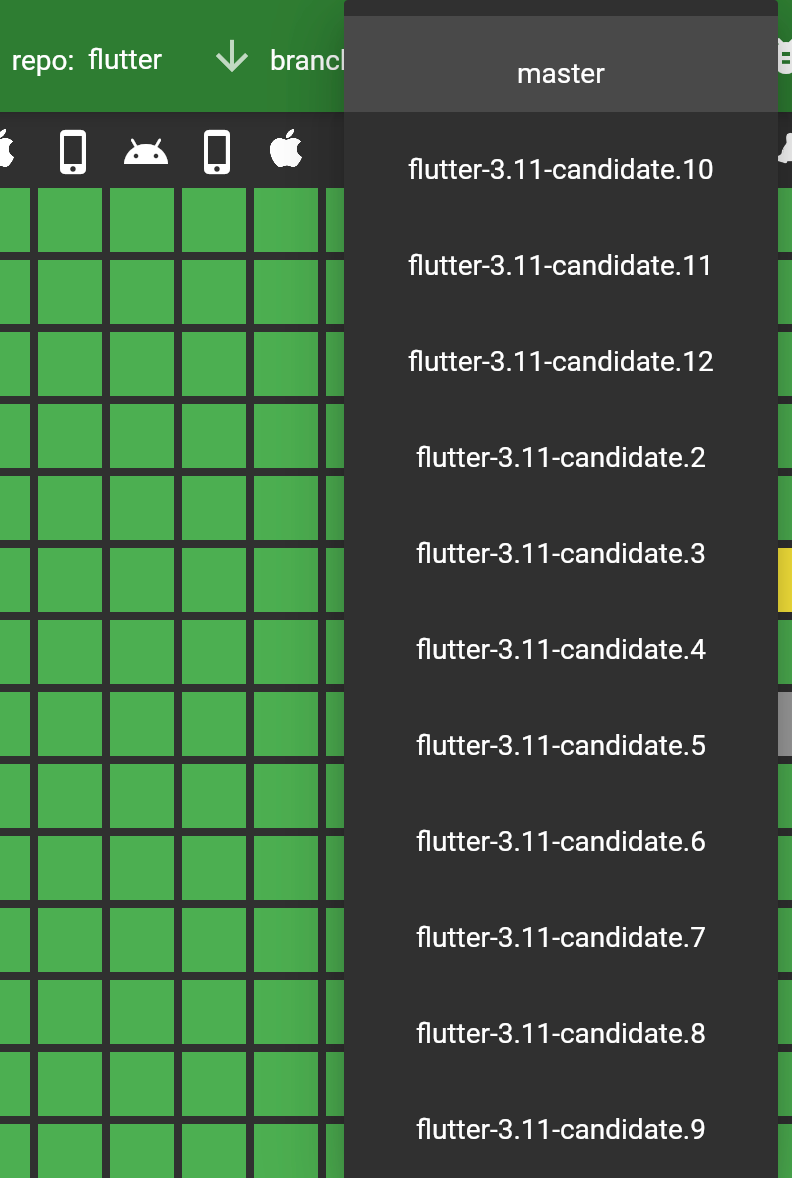 Missing branches in flutter dashboard combo box · Issue #129028 · flutter/flutter · GitHub