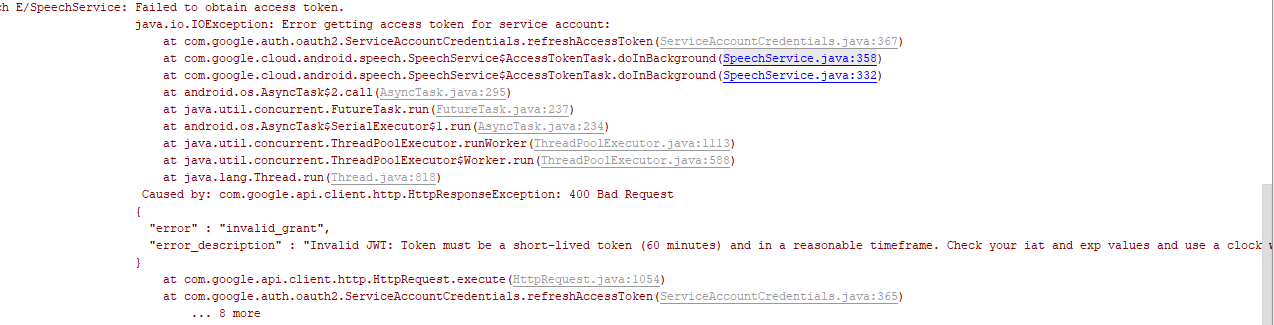 SpeechService: Failed to obtain access token. · Issue #23 · GoogleCloudPlatform/android-docs ...