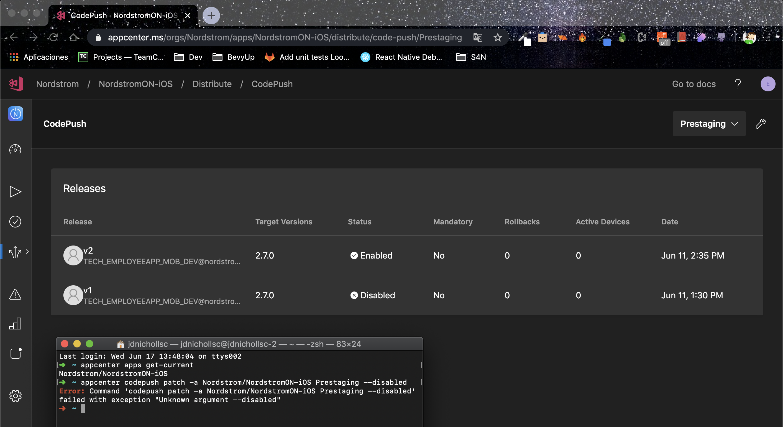 Unknown argument --disabled · Issue #876 · microsoft/appcenter-cli · GitHub