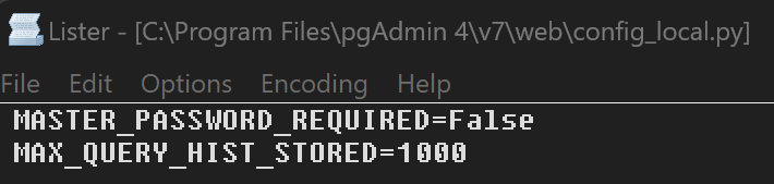 MAX_QUERY_HIST_STORED from config_local.py is ignored · Issue #6533 · pgadmin-org/pgadmin4 · GitHub