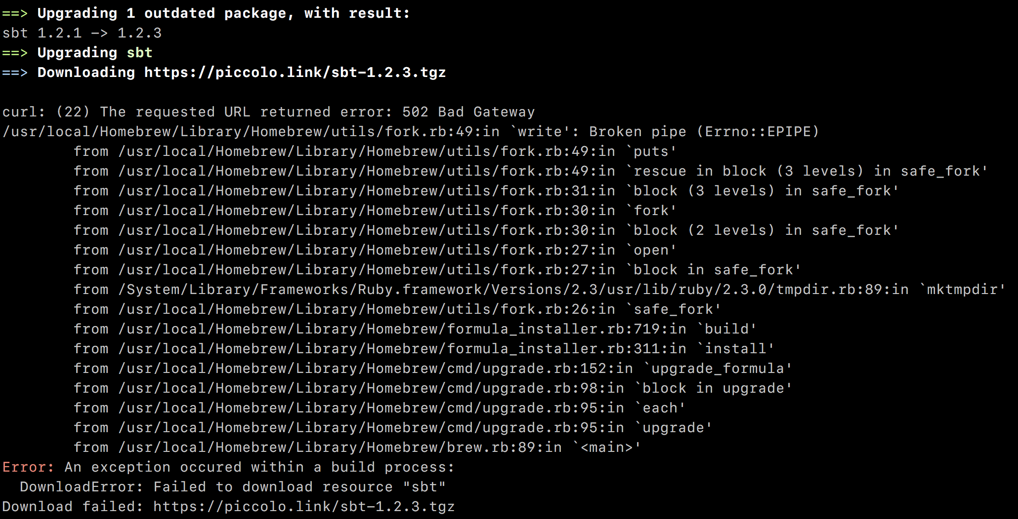 brew sbt formula using URL shortener, corporate network issues · Issue ...