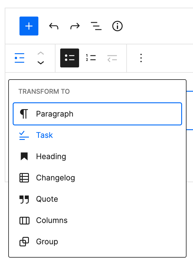 List blocks can't be transformed into Task block anymore (since List V2 ...