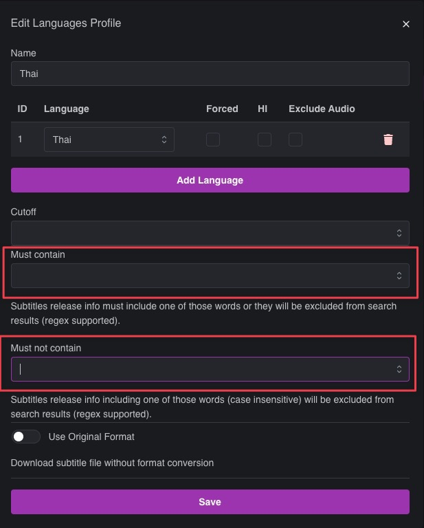 Language Profile Cant Add Contain And Not Contain Strings · Issue 1965 · Morpheus65535