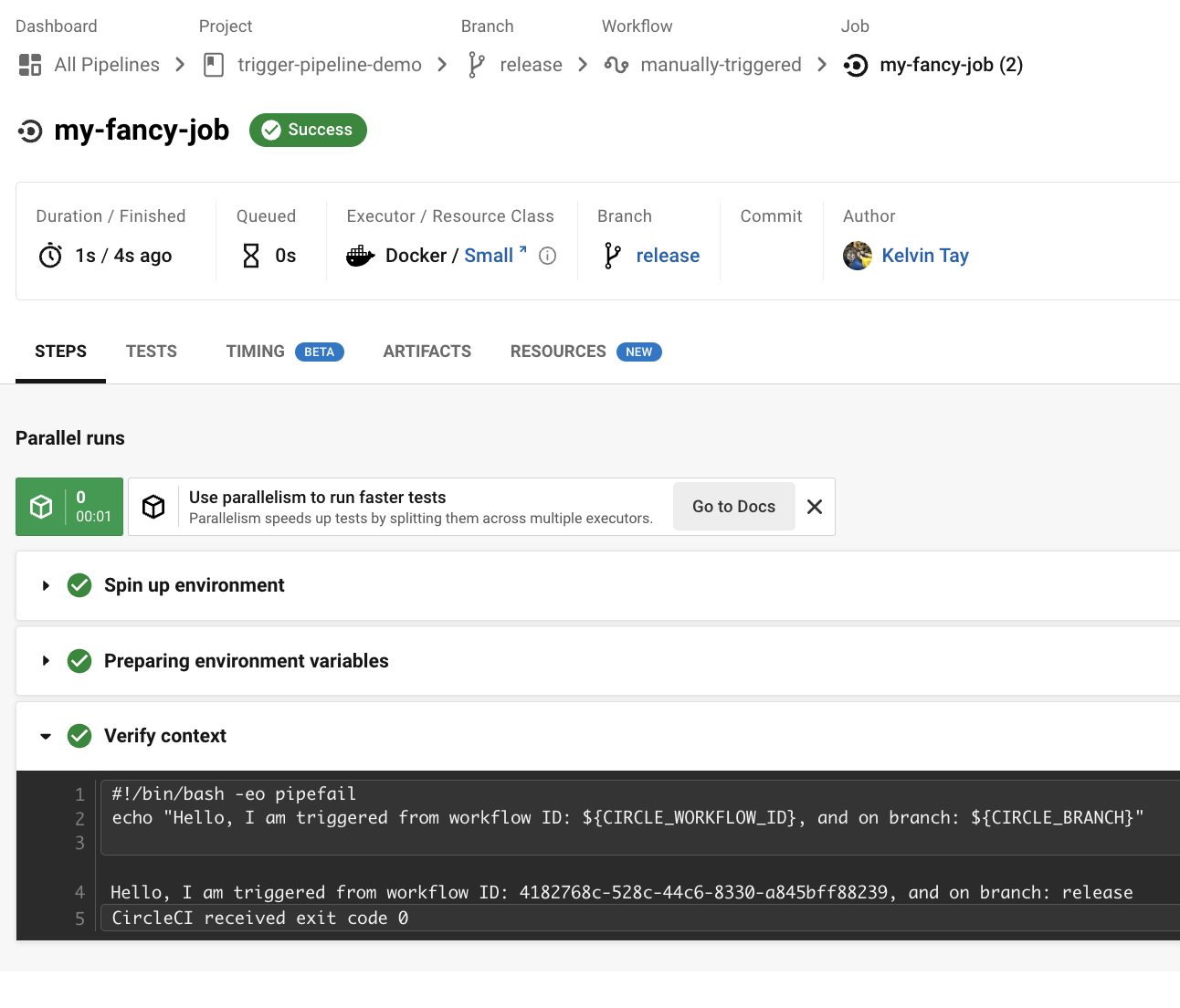 GitHub - kelvintaywl-cci/trigger-pipeline-demo: Demo of manually triggering a CircleCI pipeline