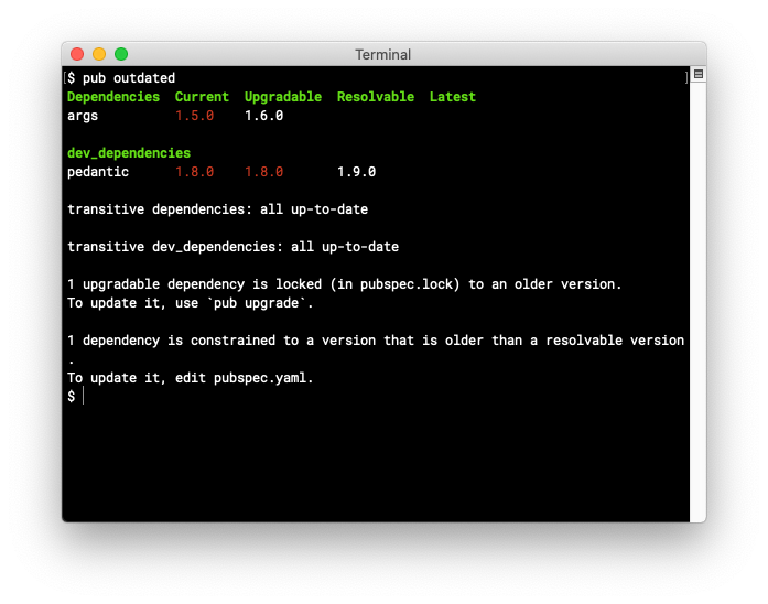 Some `pub outdated` colors disappear on black background · Issue #2473 · dart-lang/pub · GitHub