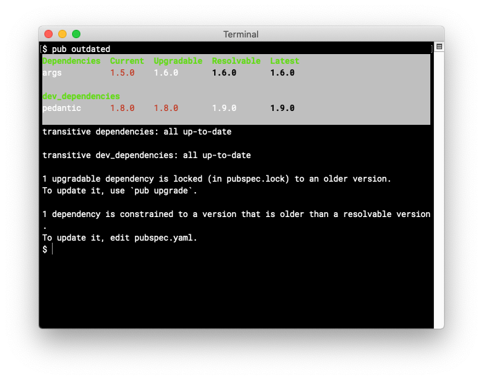 Some `pub outdated` colors disappear on black background · Issue #2473 · dart-lang/pub · GitHub