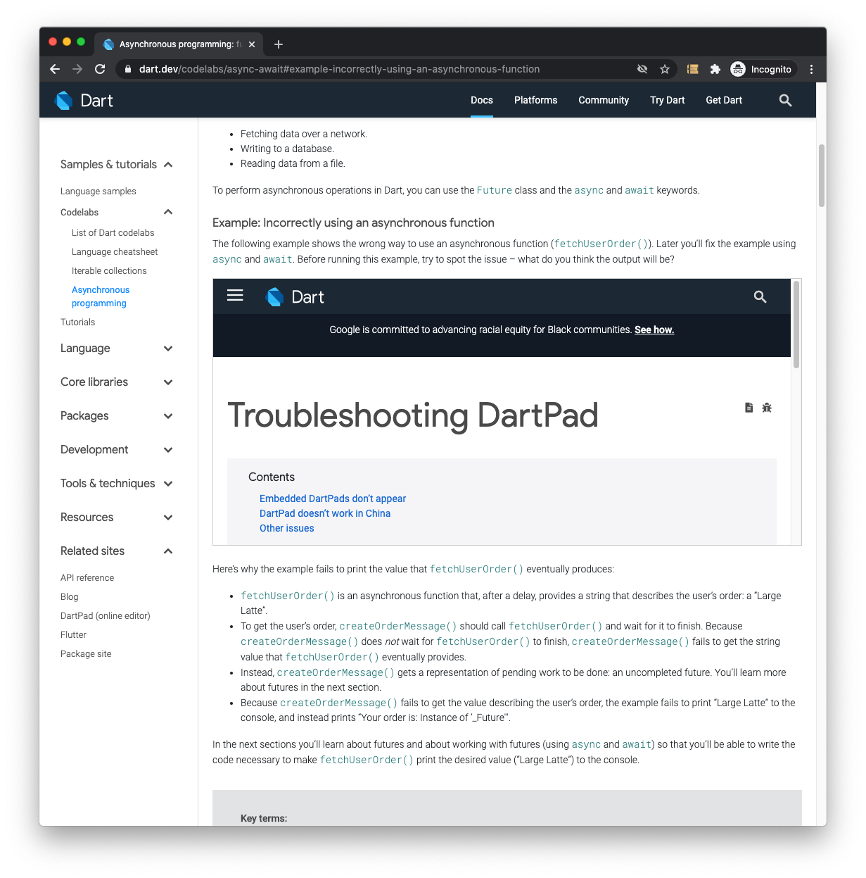 Improve Link To Troubleshooting · Issue 1610 · Dart Langdart Pad · Github