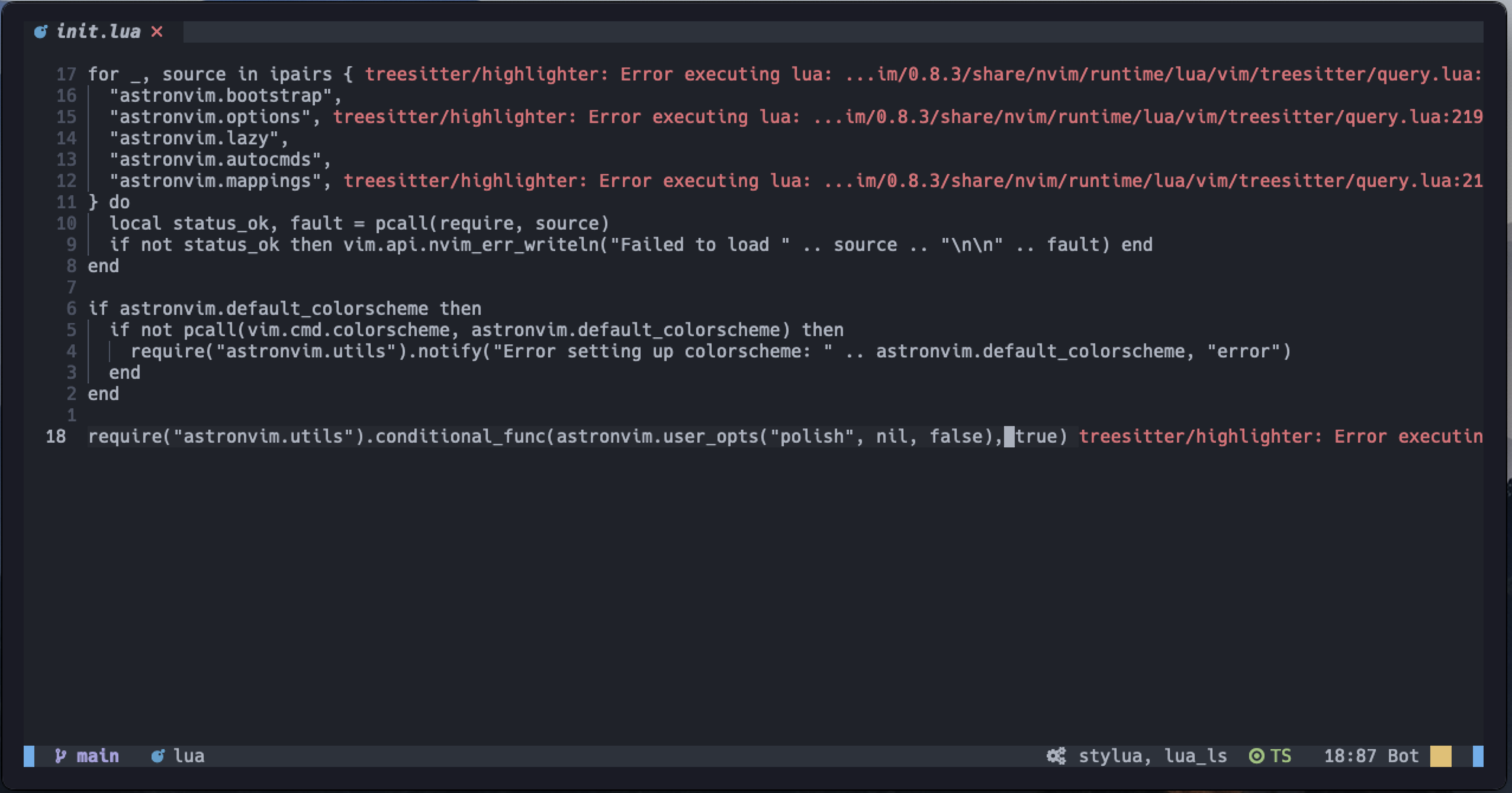 Treesitter Highlighter Errors · Issue 1722 · Astronvim Astronvim · Github