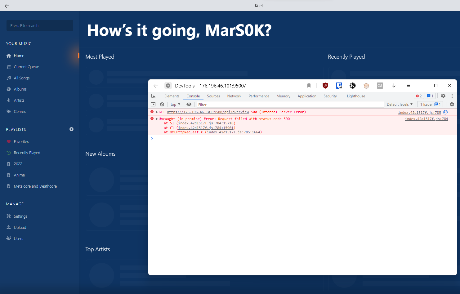 Error 500 on home · Issue #1537 · koel/koel · GitHub
