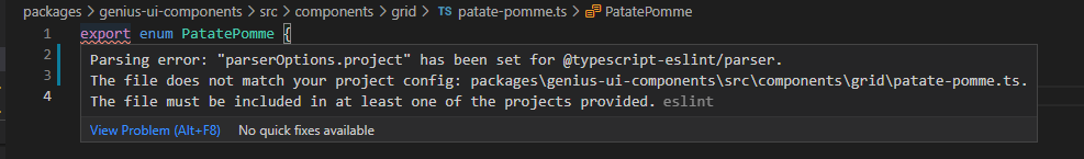 "Parsing error: The file does not match your project config" for only some of the files in a ...