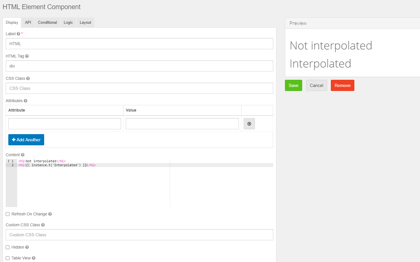 [BUG] In form preview mode, interpolated values in HTML Component does not display · Issue #1110 ...