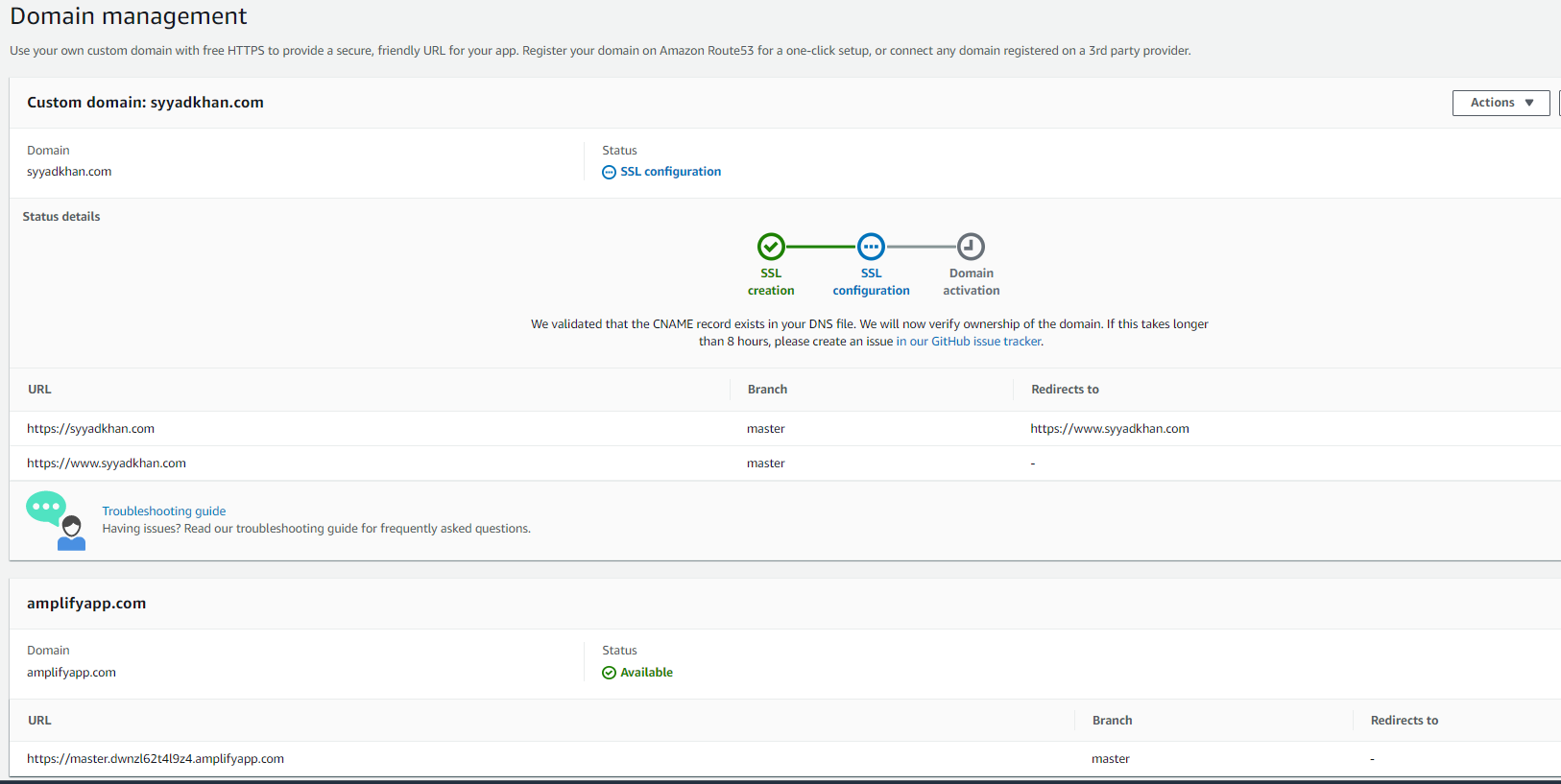 SSL configuration is Running - Stuck at this stage for 18 hours · Issue #1899 · aws-amplify ...