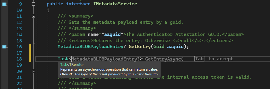 Suggestion: Make Metadata service (and all upstream method calls) async to give more flexible ...