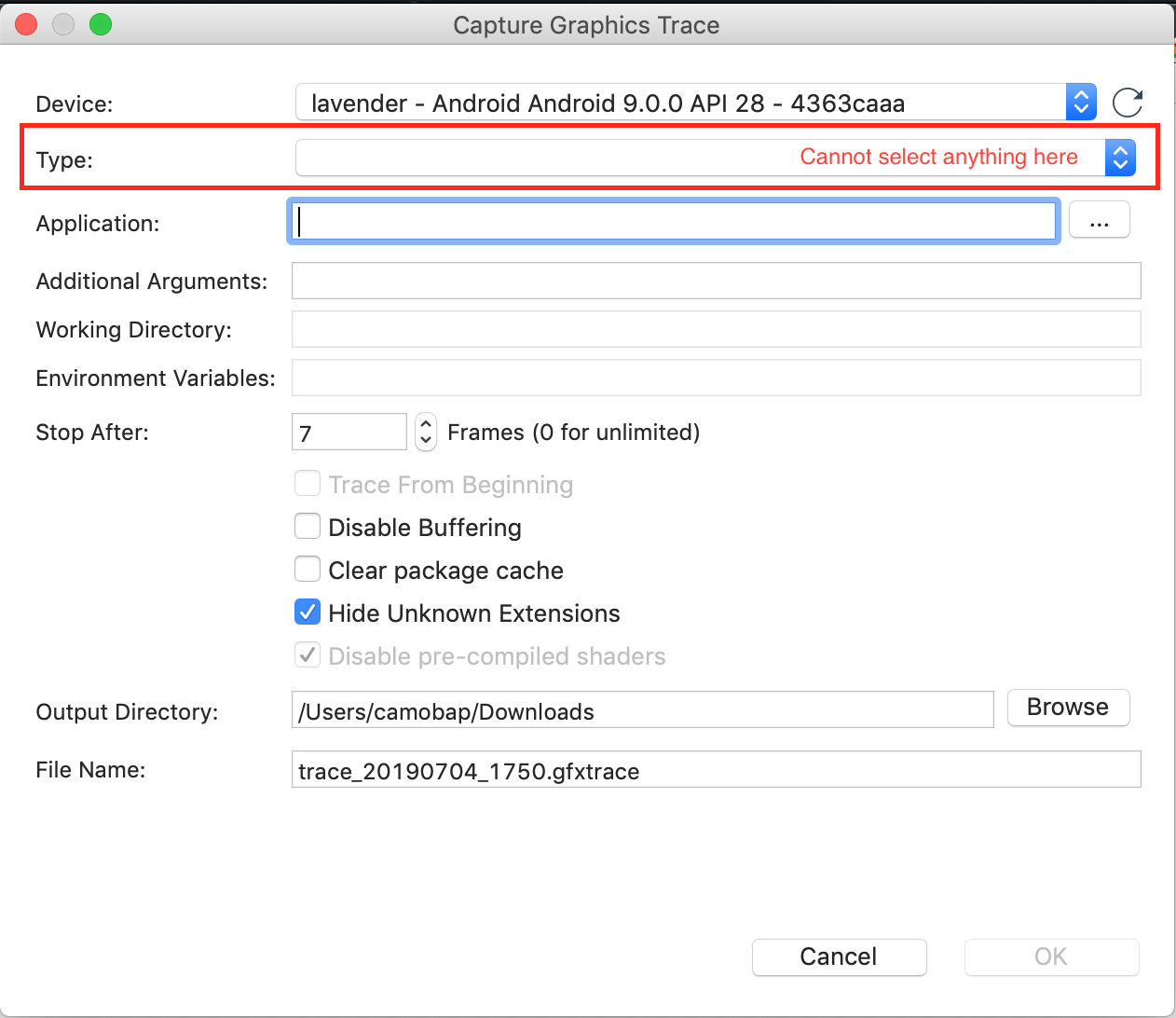 Redmi Note 7, cannot select Type or Application · Issue #2920 · google/gapid · GitHub